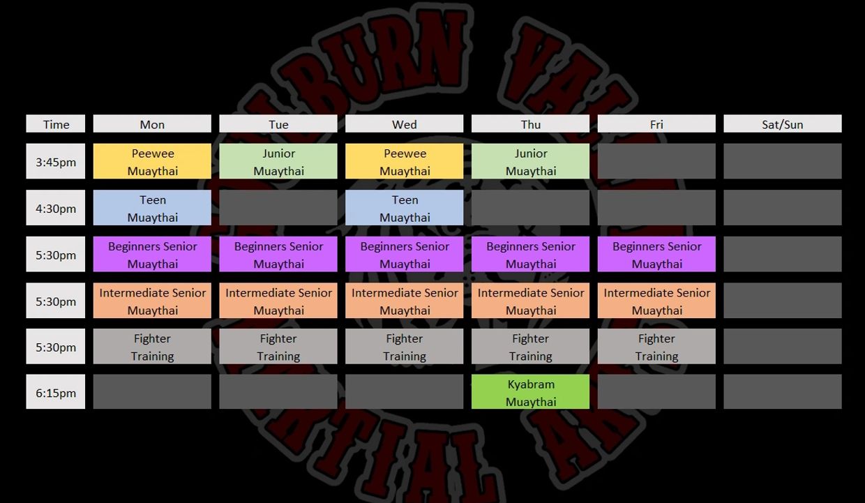 Timetable | Goulburn Valley Muaythai & Fitness